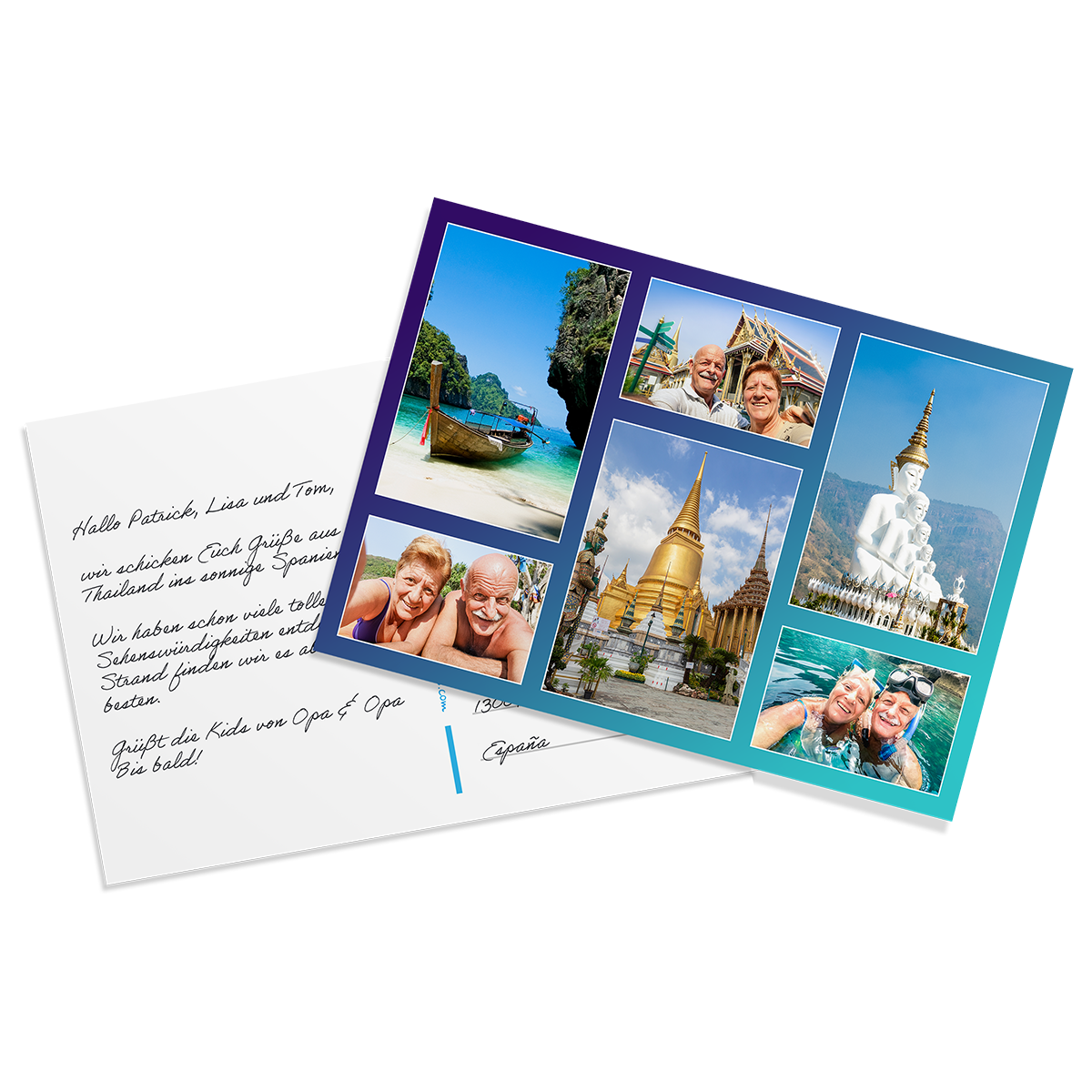 Echte Postkarten mit eigenen Fotos gestalten und verschicken.